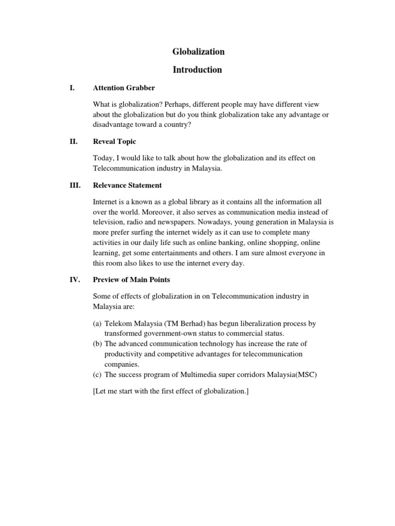Globalization: I. Attention Grabber | PDF | Telecommunication | Internet