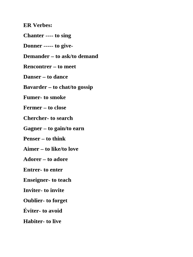 Er Verbs List | PDF