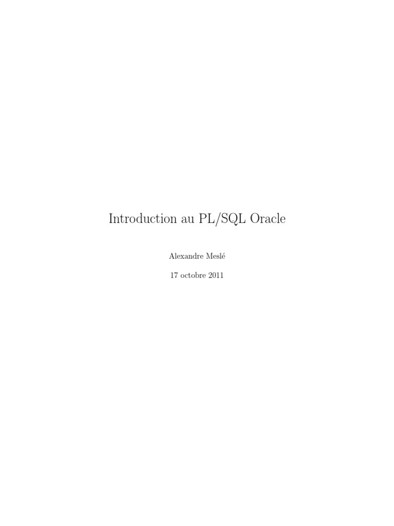 Introduction Au PLSQL Oracle | PDF | PL/SQL | Programmation informatique