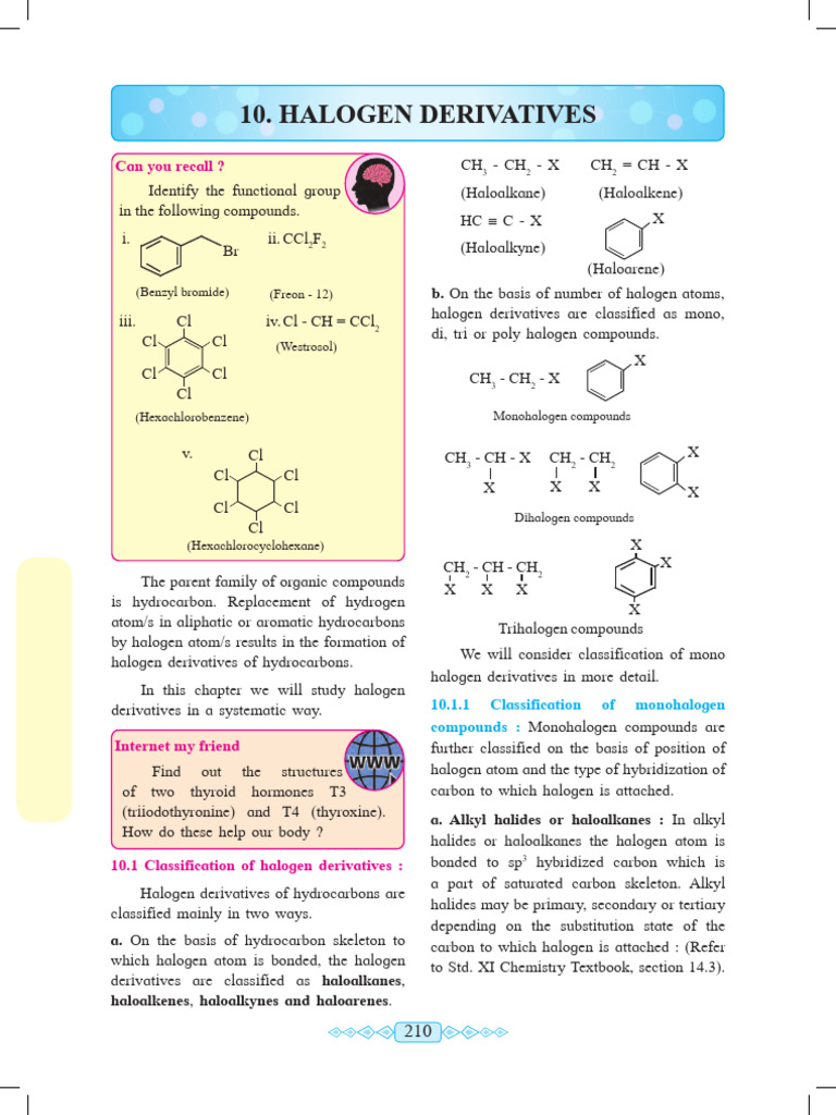 Chemistry 12th Halogen Derivatives | PDF | Alkane | Methyl Group