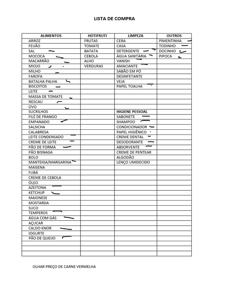 Lista de Compras Completa e Organizada | PDF
