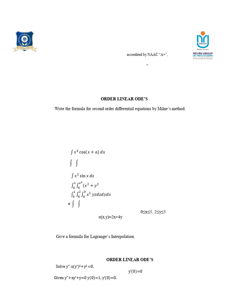Review Questions EM-I 25-26 CIA-II | PDF | Area | Ordinary Differential ...