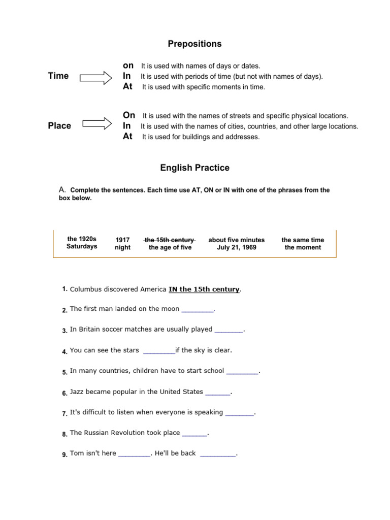 Prepositions of Place and Time | PDF | Chess | Chess Theory