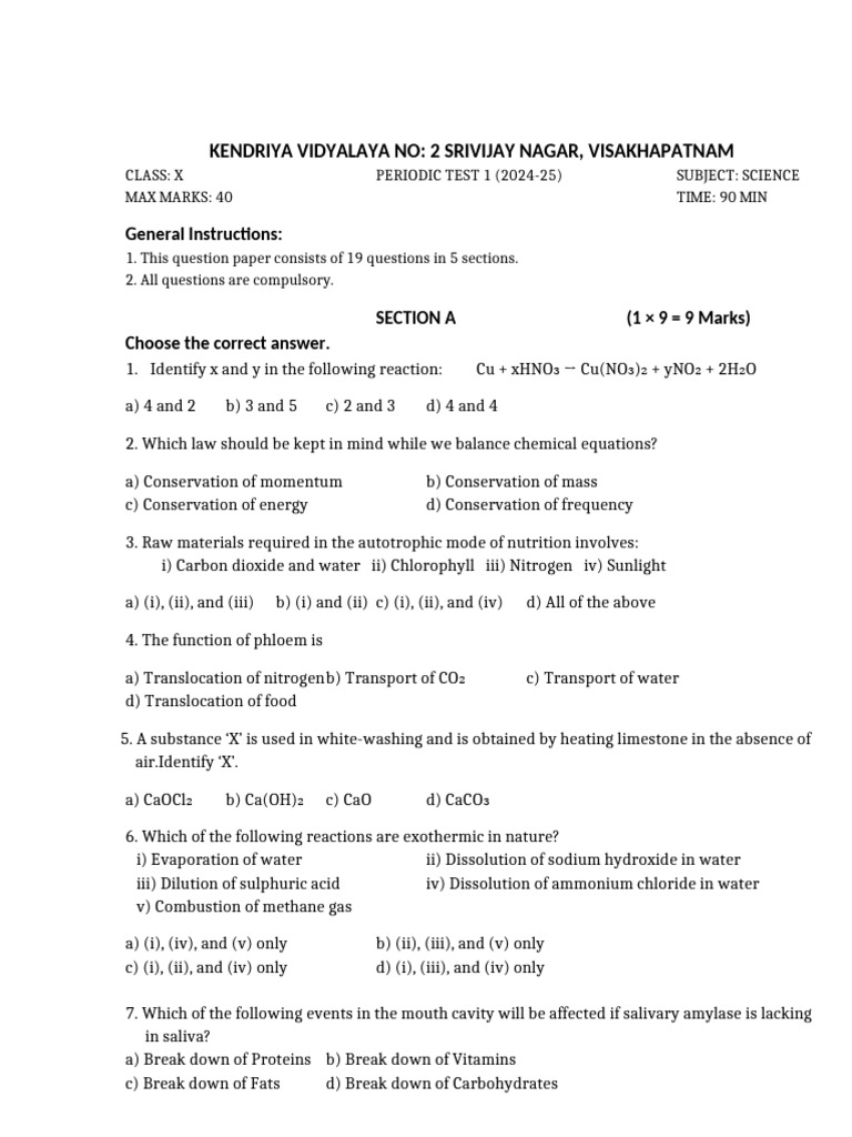 Class X Science Periodic Test 2024-25 | PDF | Redox | Atrium (Heart)