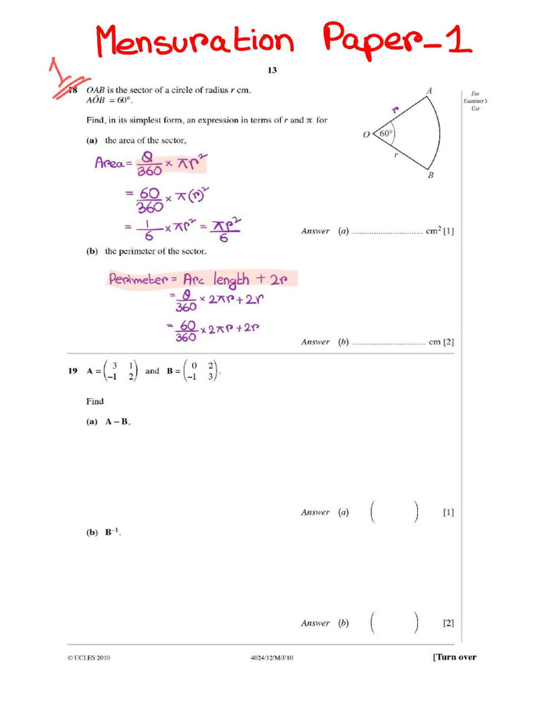Mensuration Paper-12 | PDF