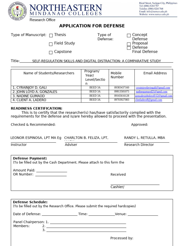 Form 1 Application for Defense | PDF