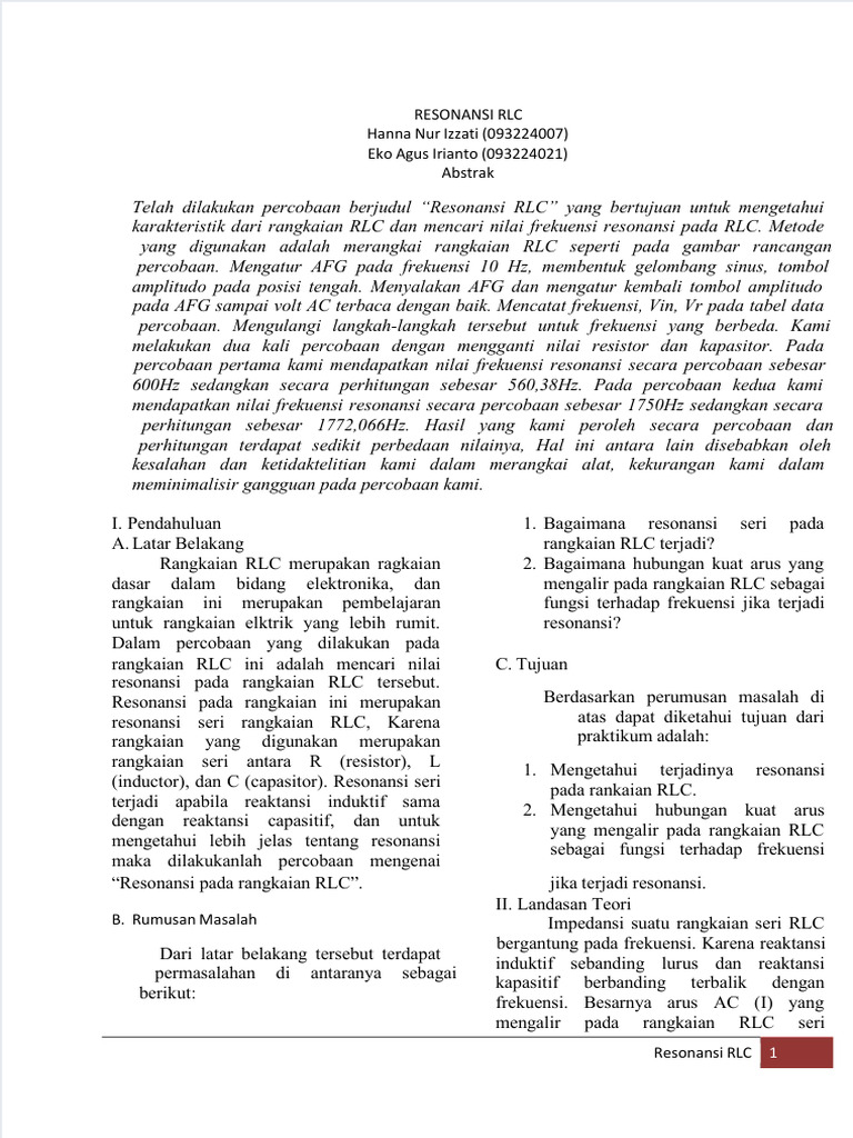 Dokumen - Tips Jurnal Resonansi RLC | PDF