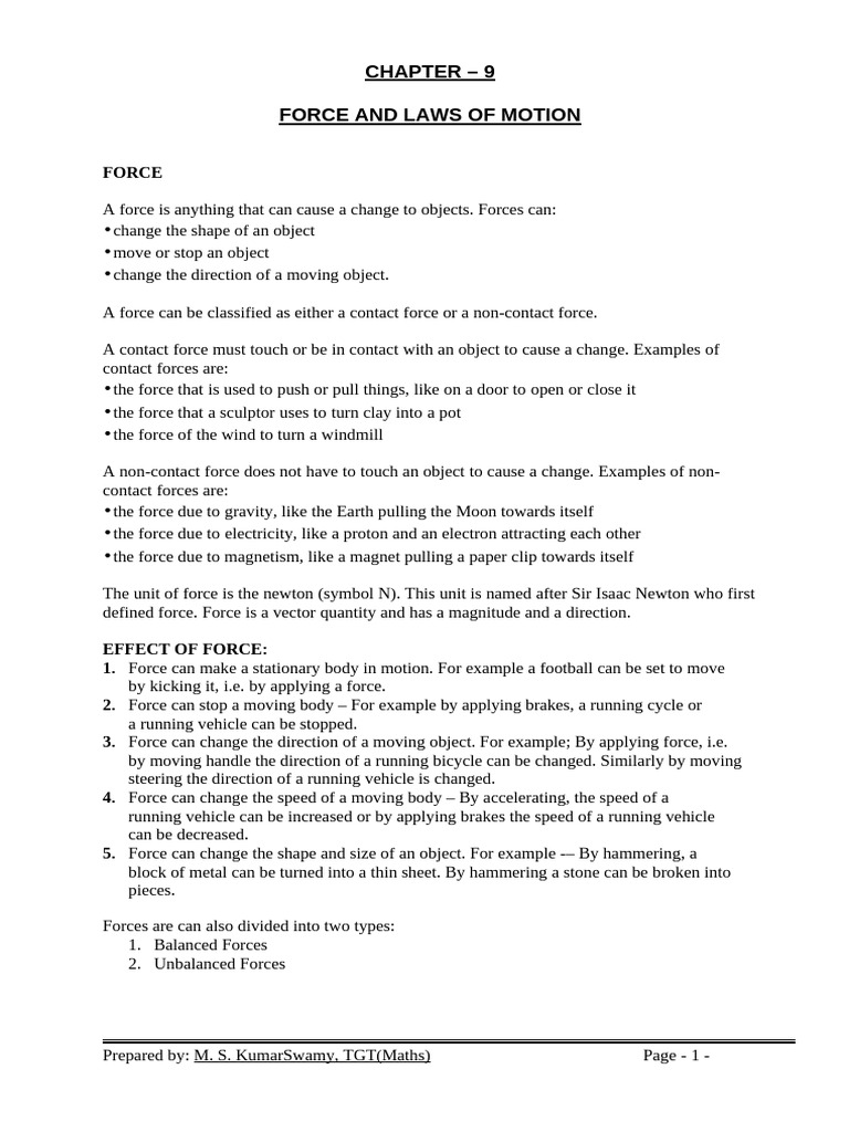 Physics Class Ix For 2017 18 36 55 | PDF | Force | Momentum