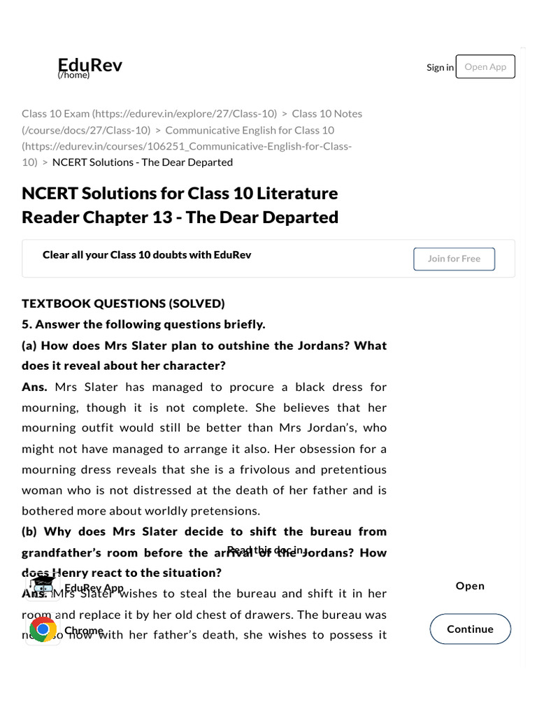 NCERT Solutions: The Dear Departed | PDF