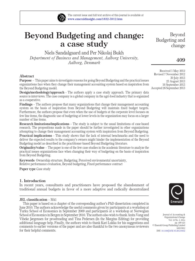Beyond Budgeting and Change A Case Study | PDF | Cooperative ...