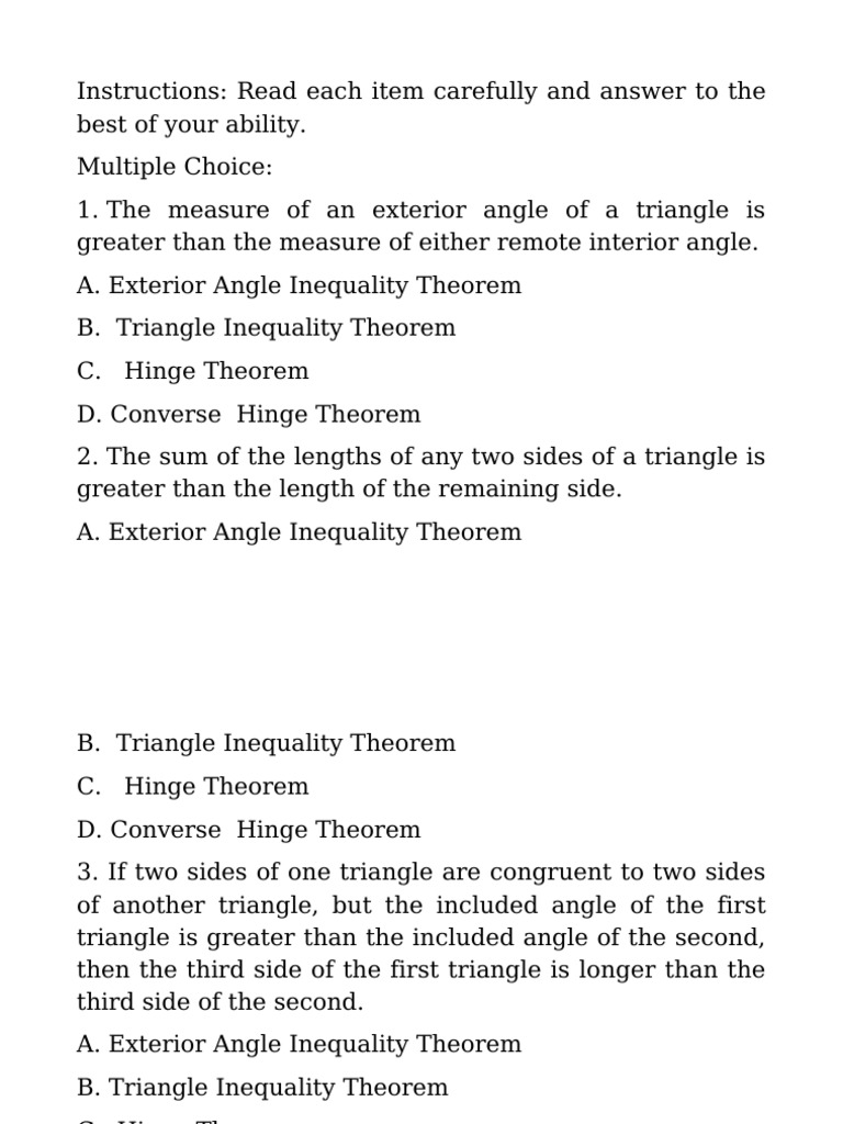 Questionnaire Math 4-WPS Office | PDF | Triangle | Mathematics