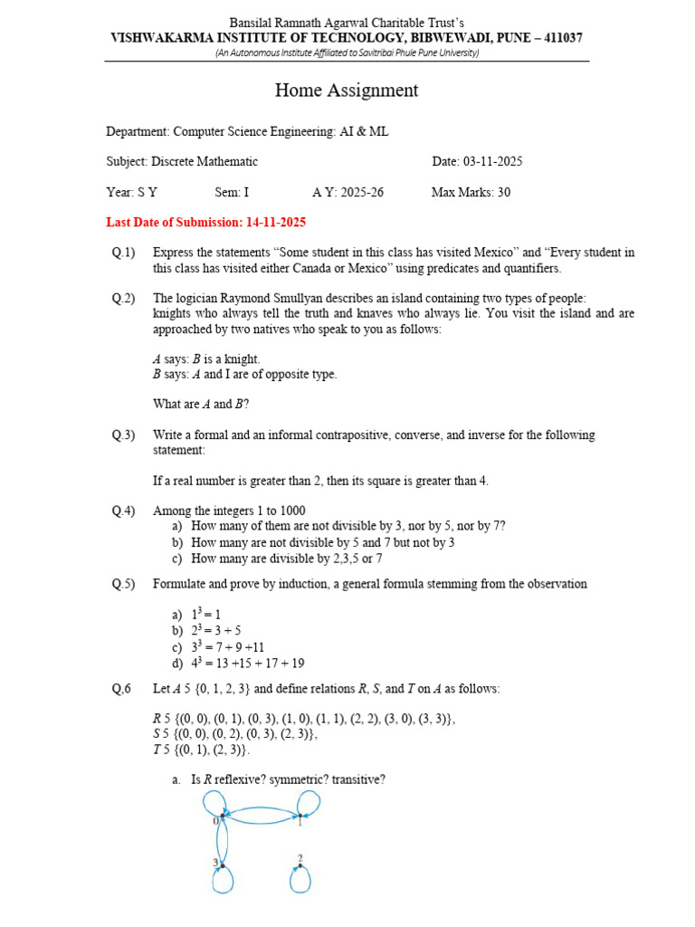 Discrete Mathematics Home Assignment Sem I A Y 2025-26 | PDF ...