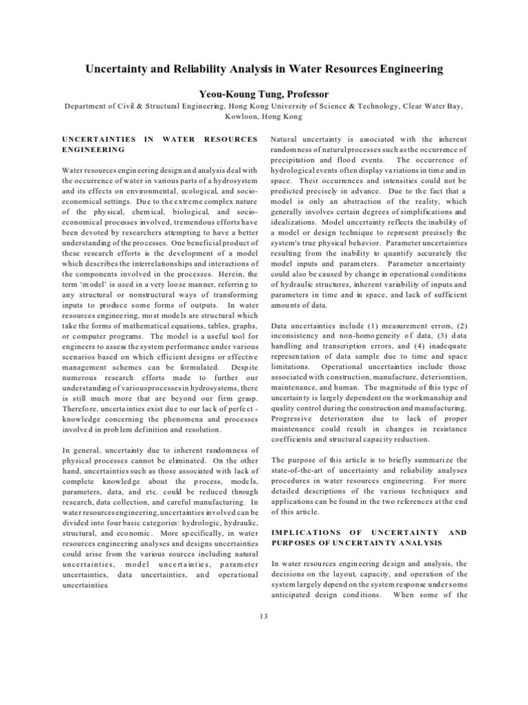 Uncertainty and Reliability Analysis in Water Resources Engineering | PDF | Reliability ...