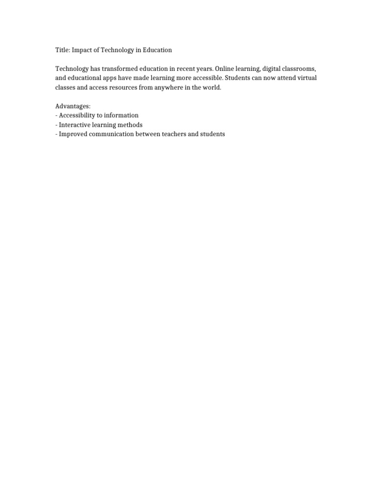 Impact of Technology in Education | PDF