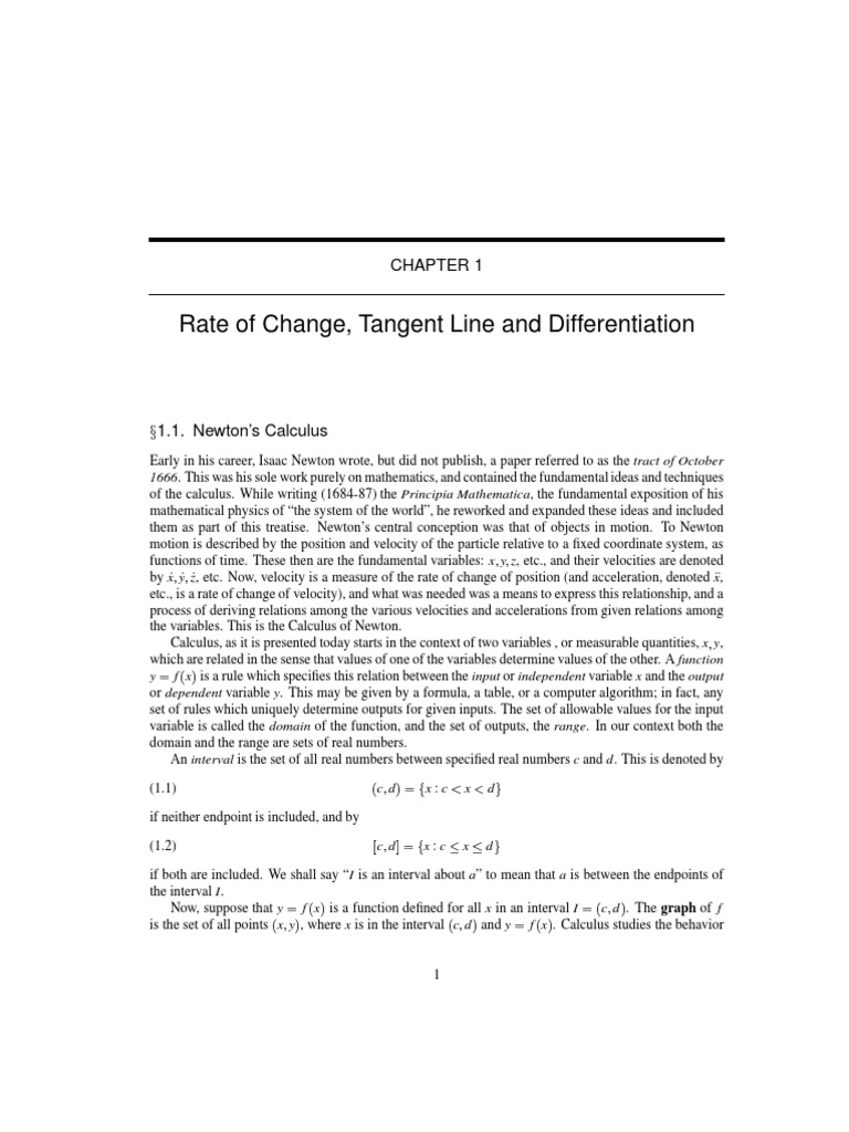 Rate of Change, Tangent Line and Differentiation | PDF | Derivative ...