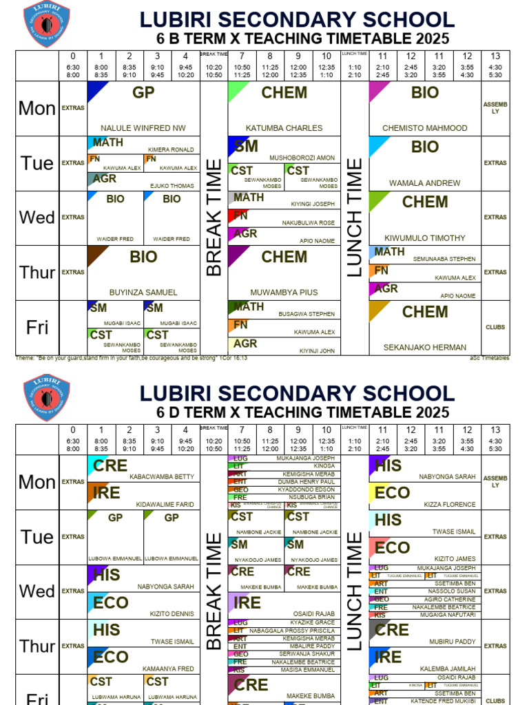 s6 Term X Timetable-1 | PDF