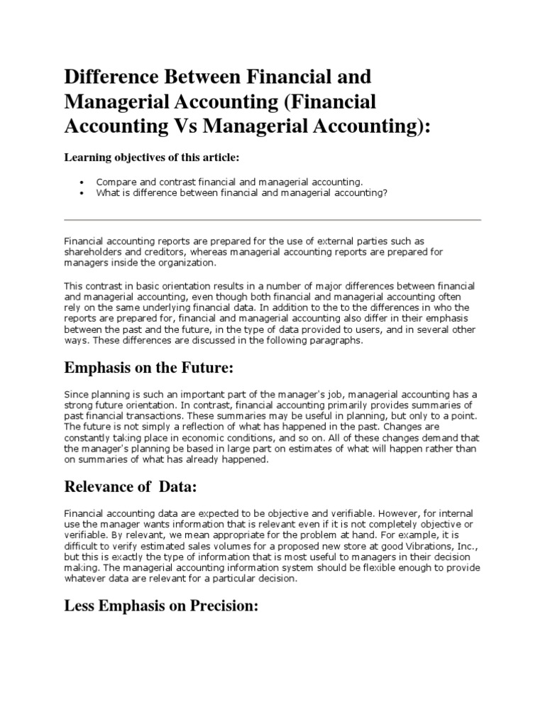 Differences Between Financial and Managerial Accounting | PDF ...