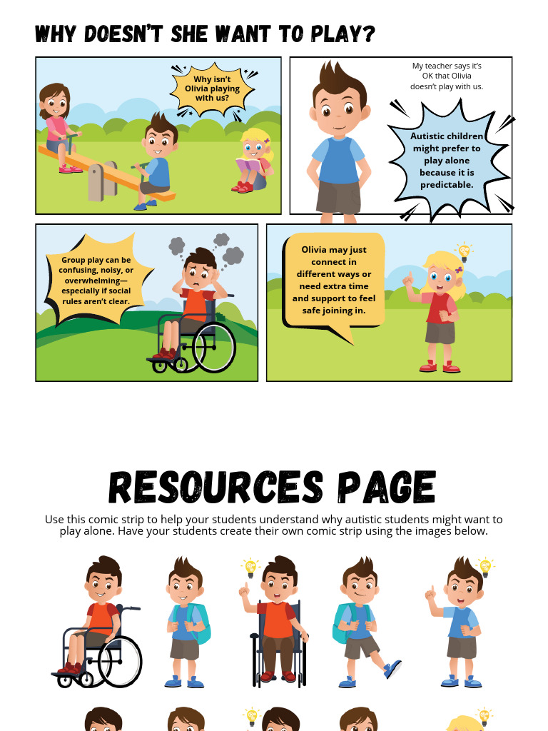 Why Does She Play Alone Comic Strip For Autistic Students in A Colorful ...