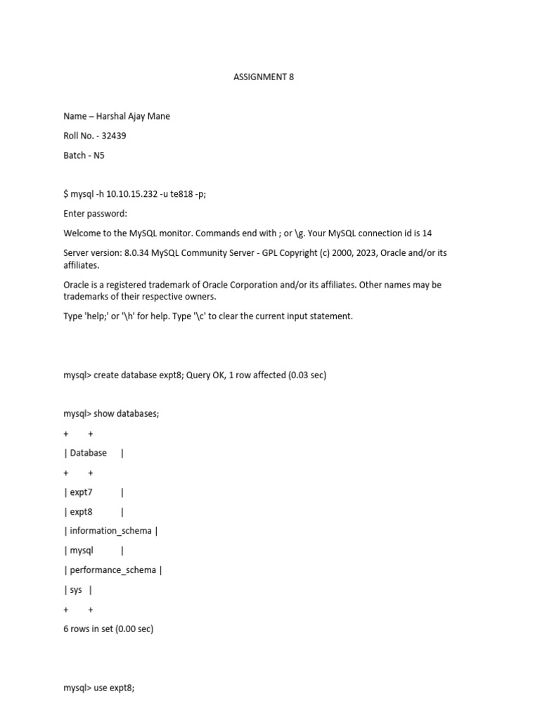 harshal_exp8 | PDF | My Sql | Databases