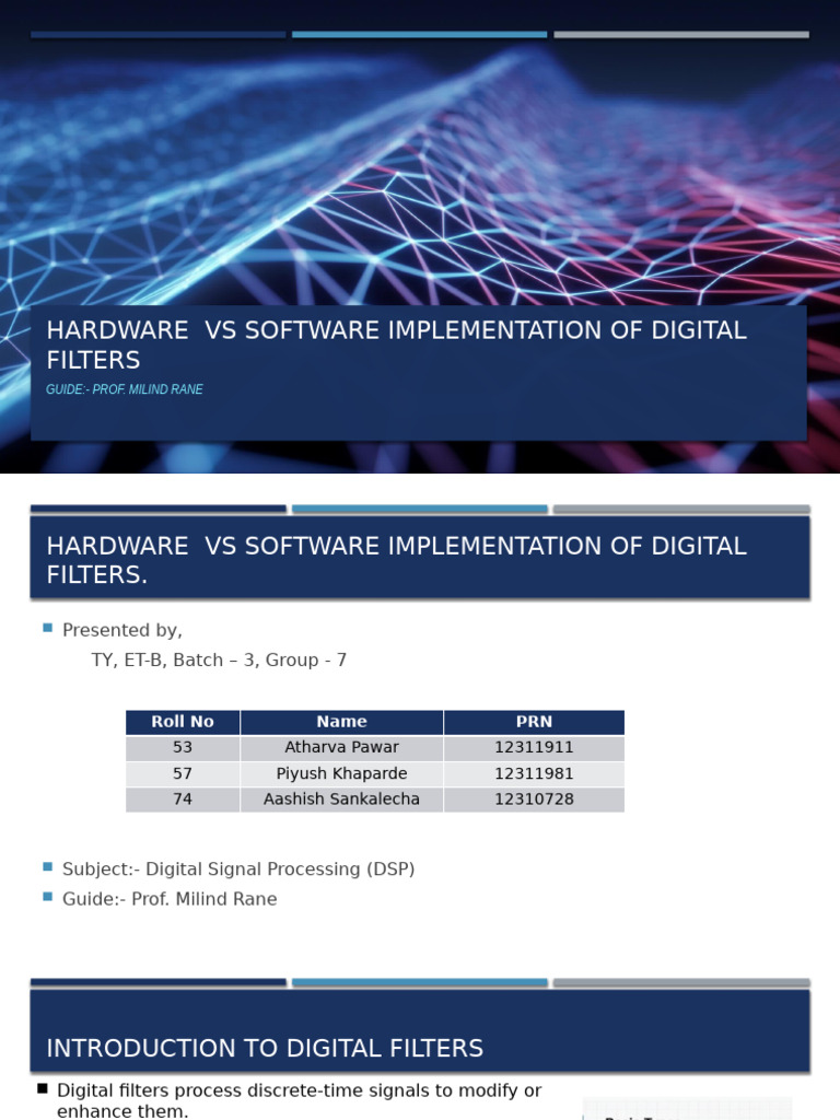 Hardware Vs Software Implementation of Digital Filters | PDF | Digital ...