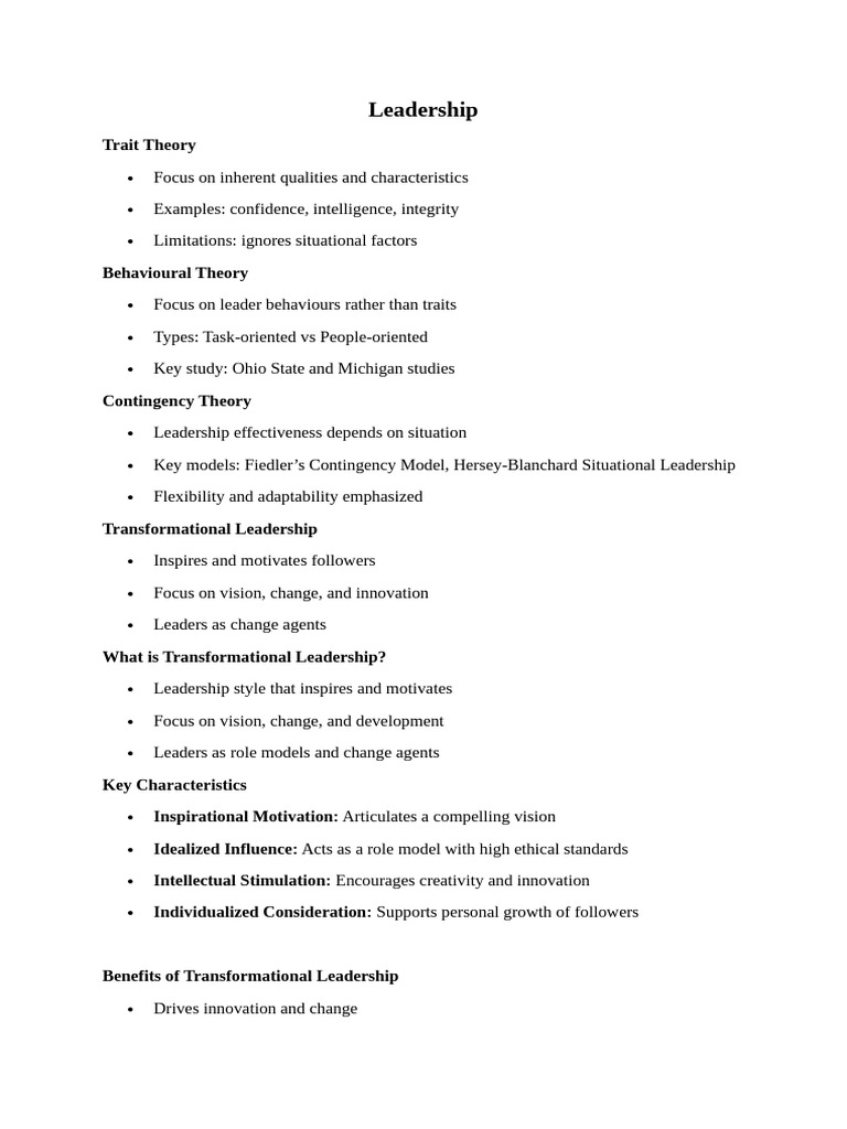 Leadership Theories and Models Explained | PDF | Leadership ...