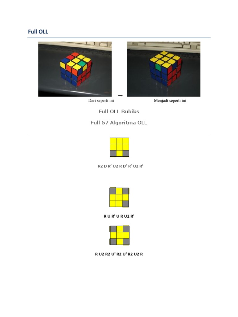 Full OLL Rubiks Full 57 Algoritma OLL | PDF