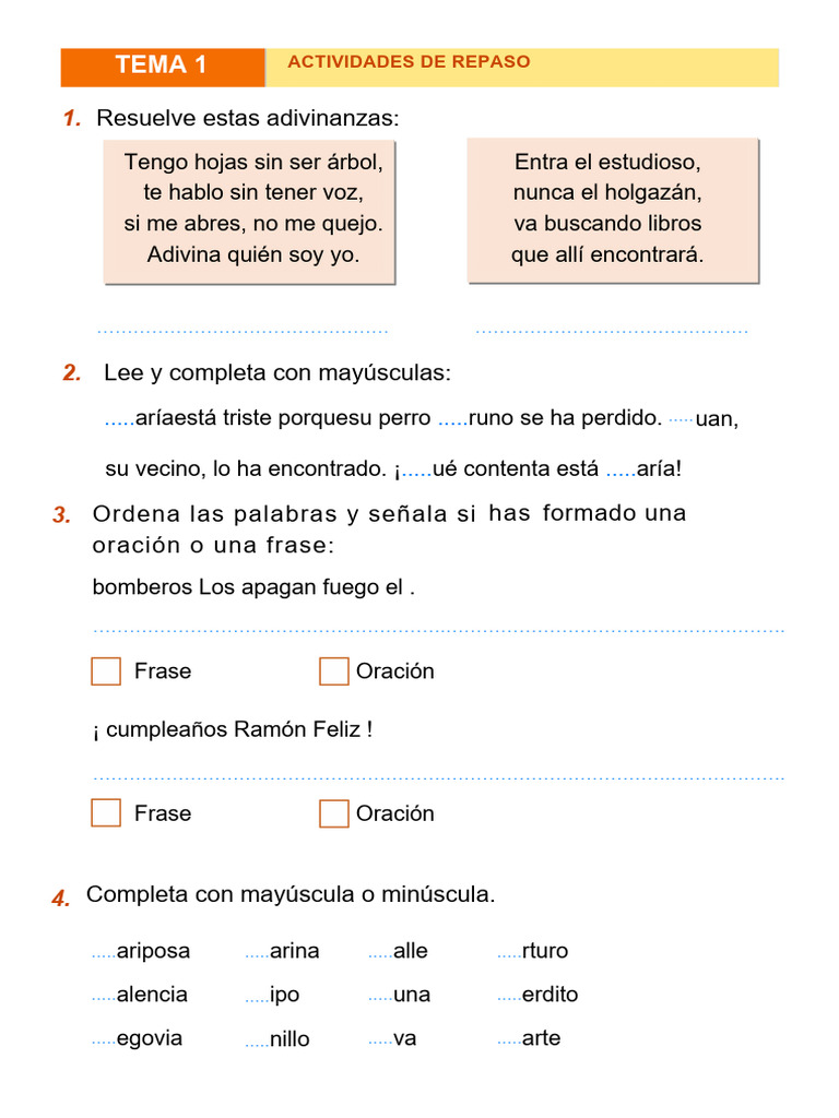 Ficha Repaso Tema 1 Lengua PDF | PDF