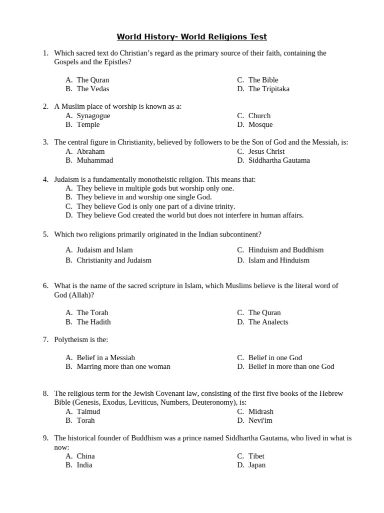 World History - World Religion Test | PDF | Monotheism | God