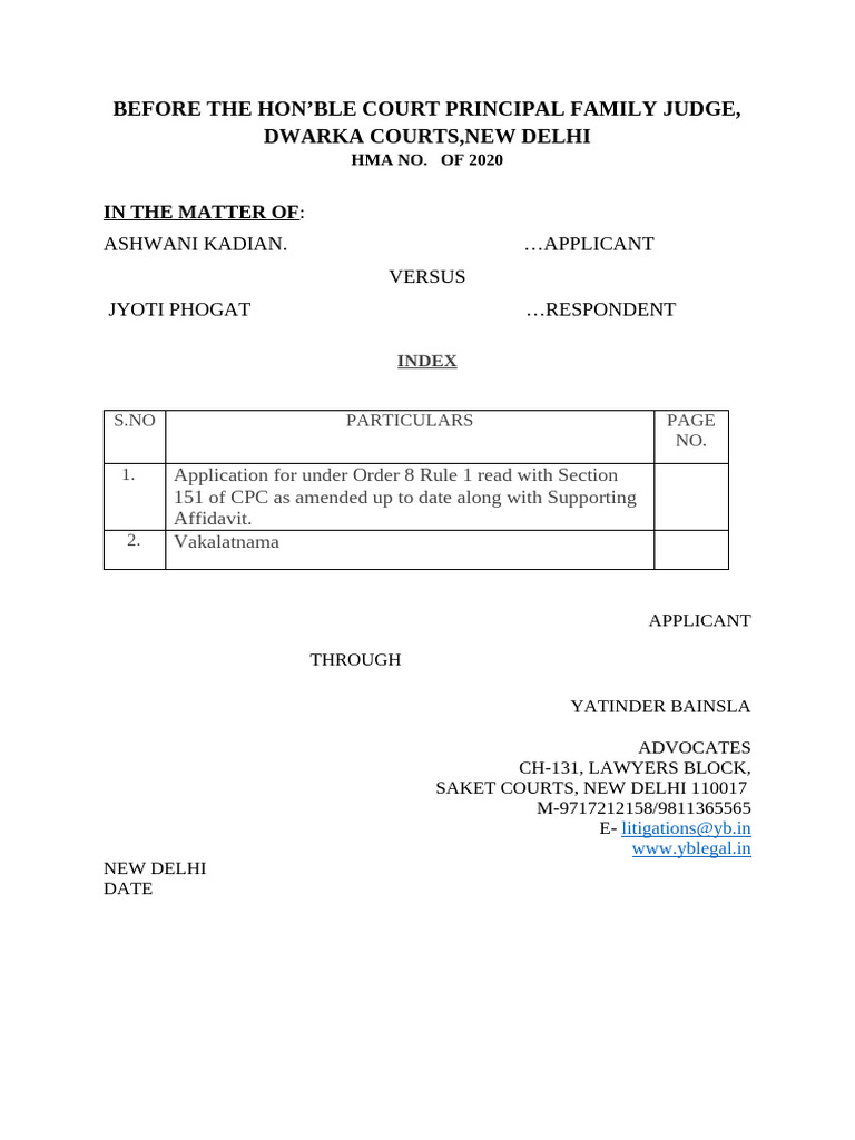 restoration application of Ashwani HMA | PDF | Affidavit | Justice