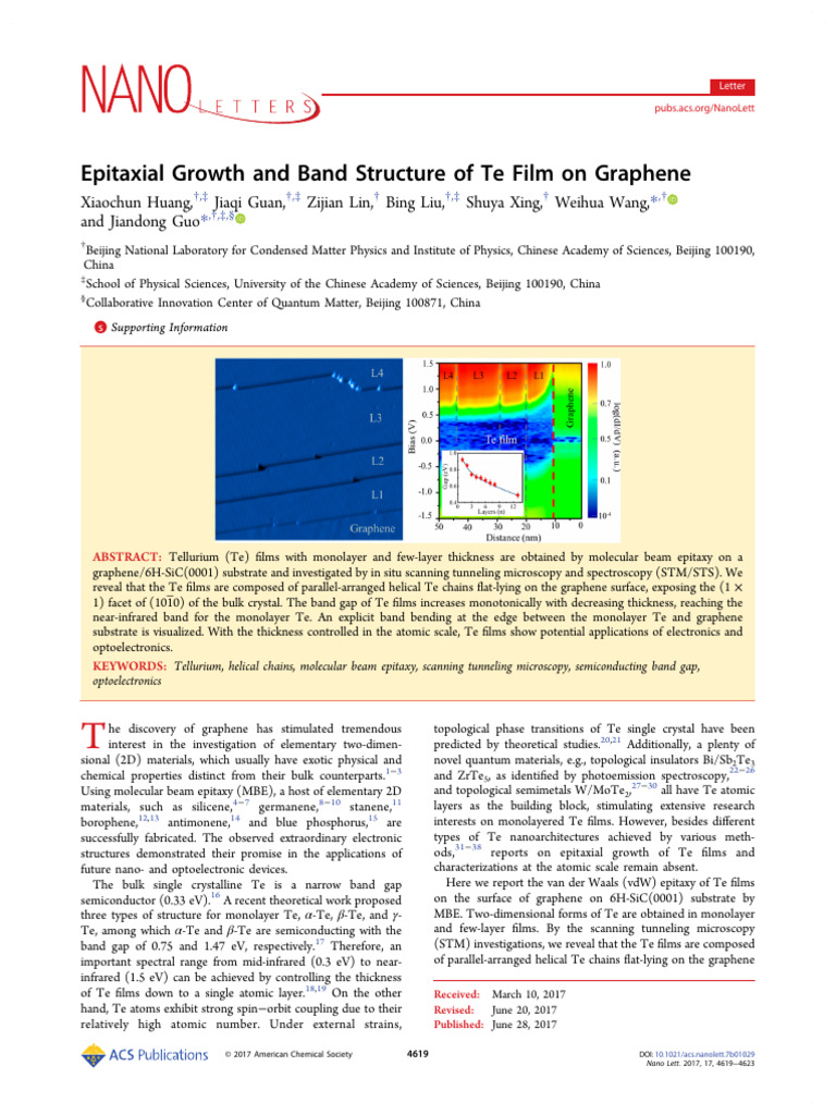 Epitaxial Growth and Band Structure of Te Film on Graphene | PDF | Graphene | Materials Science