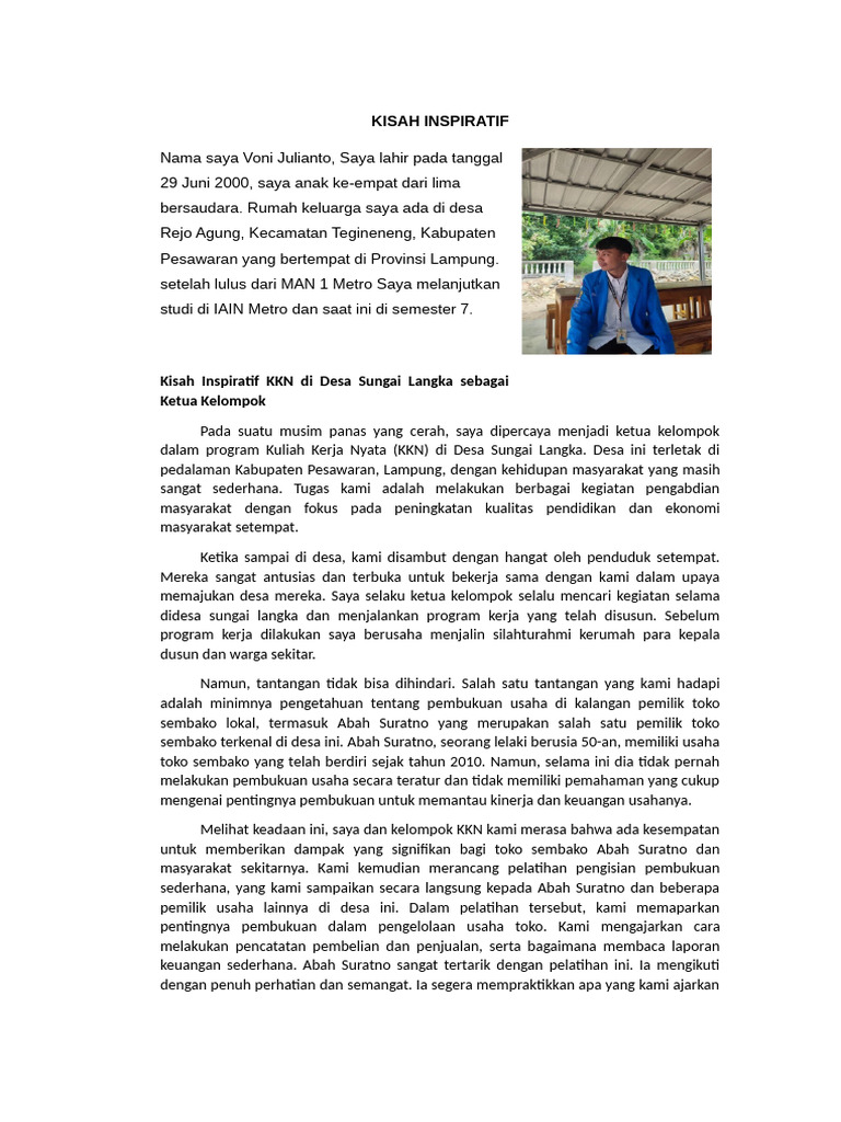 Biografi Kisah Inspiratif Voni Julianto | PDF