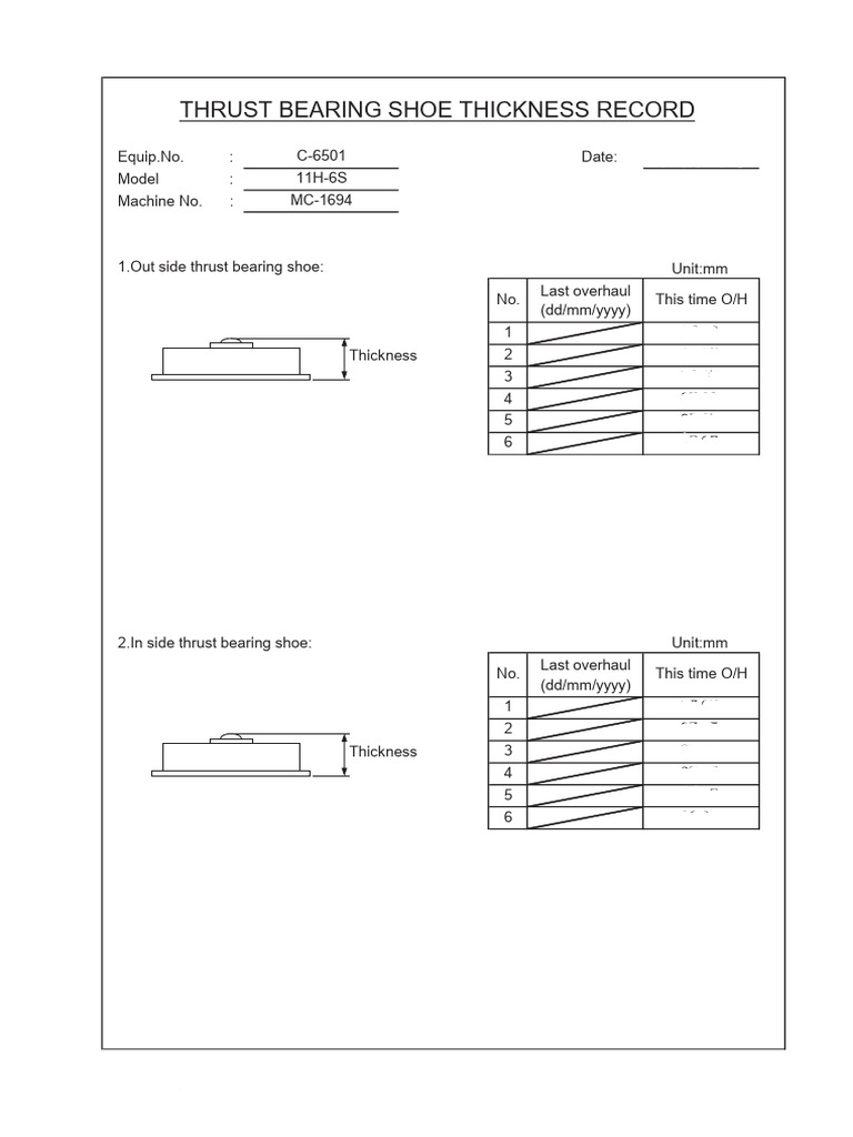 Thrust Bearing Shoe Thickness Log | PDF
