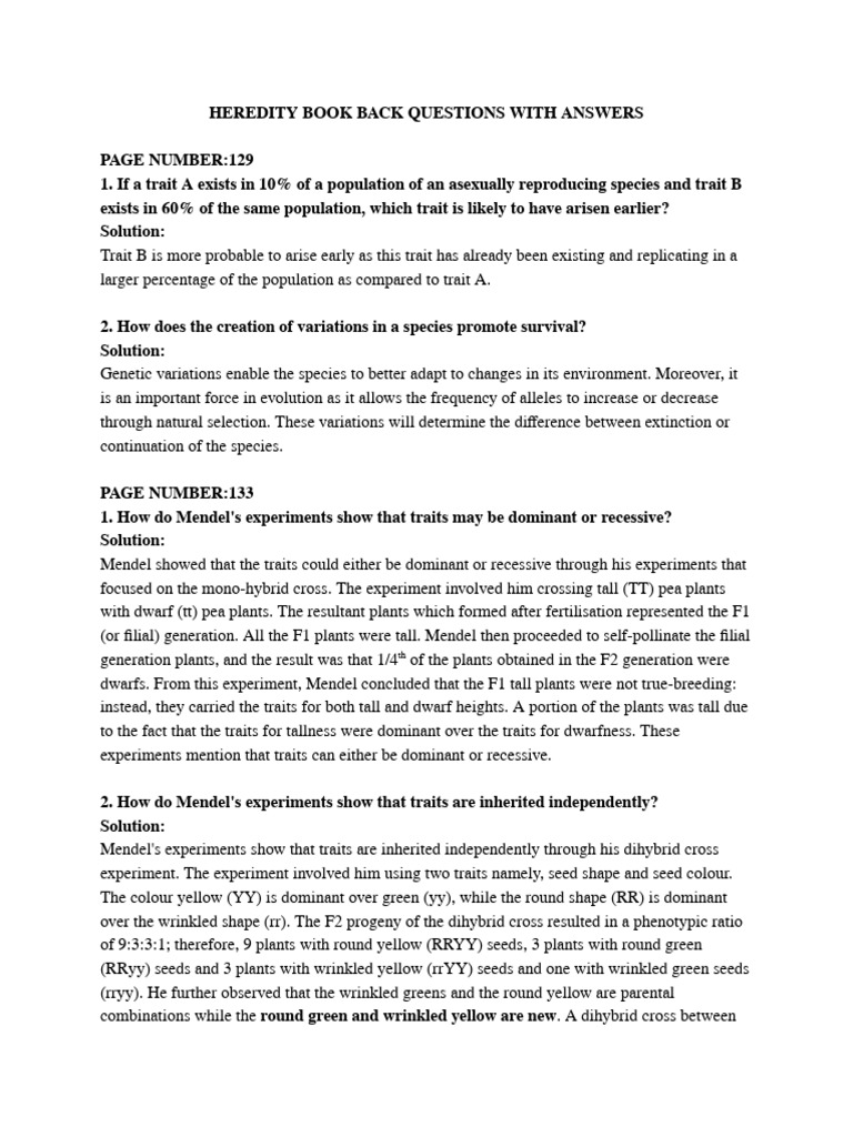 Heredity Questions and Answers Guide | PDF | Dominance (Genetics ...