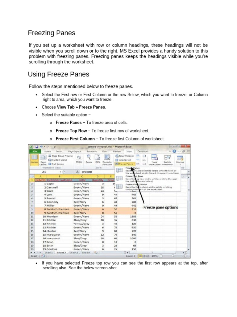 How to Freeze Panes in Excel | PDF