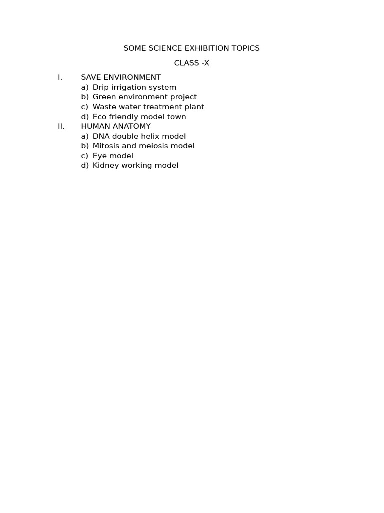 Science Exhibition Topics - X | PDF