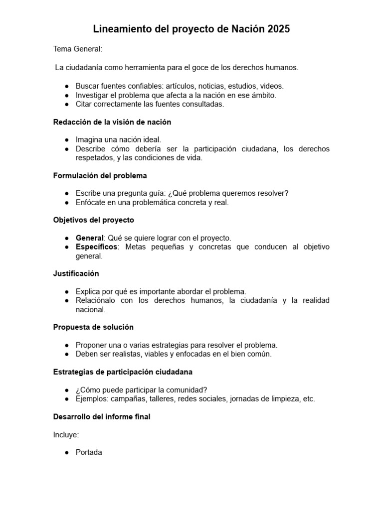Lineamiento del proyecto de Naci-n 2025 - FINAL.docx | PDF | Derechos humanos | Participación ...