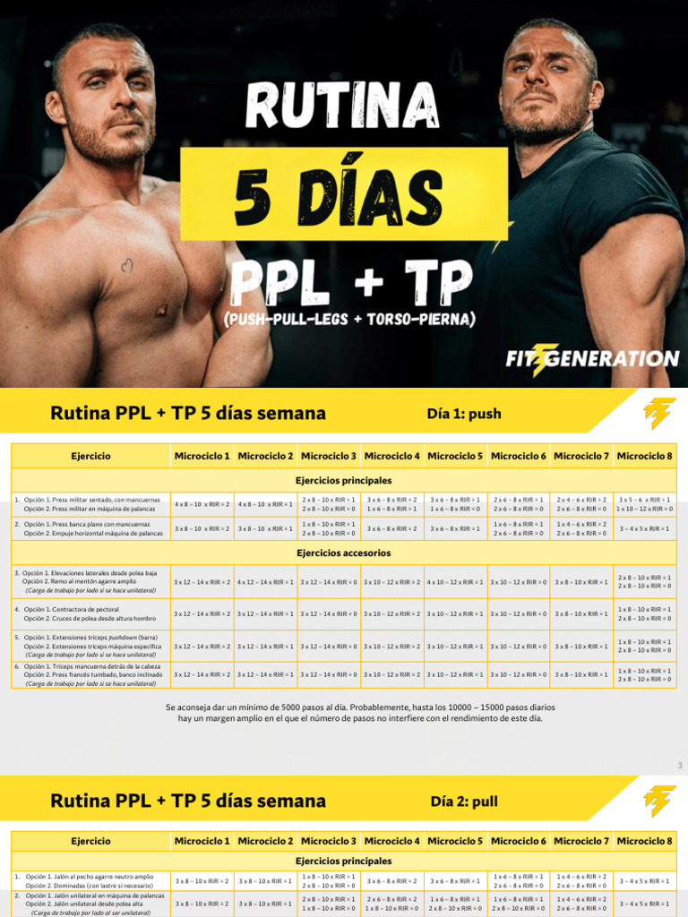 Rutina PPL y TP 5 Días de Ejercicio | PDF | Entrenamiento con pesas ...