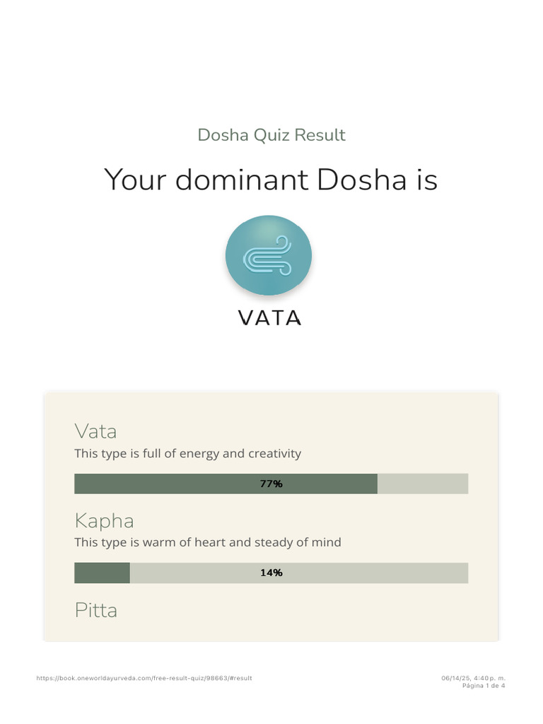 Vata Dosha Quiz Results Explained | PDF | Ayurveda | Diseases And Disorders