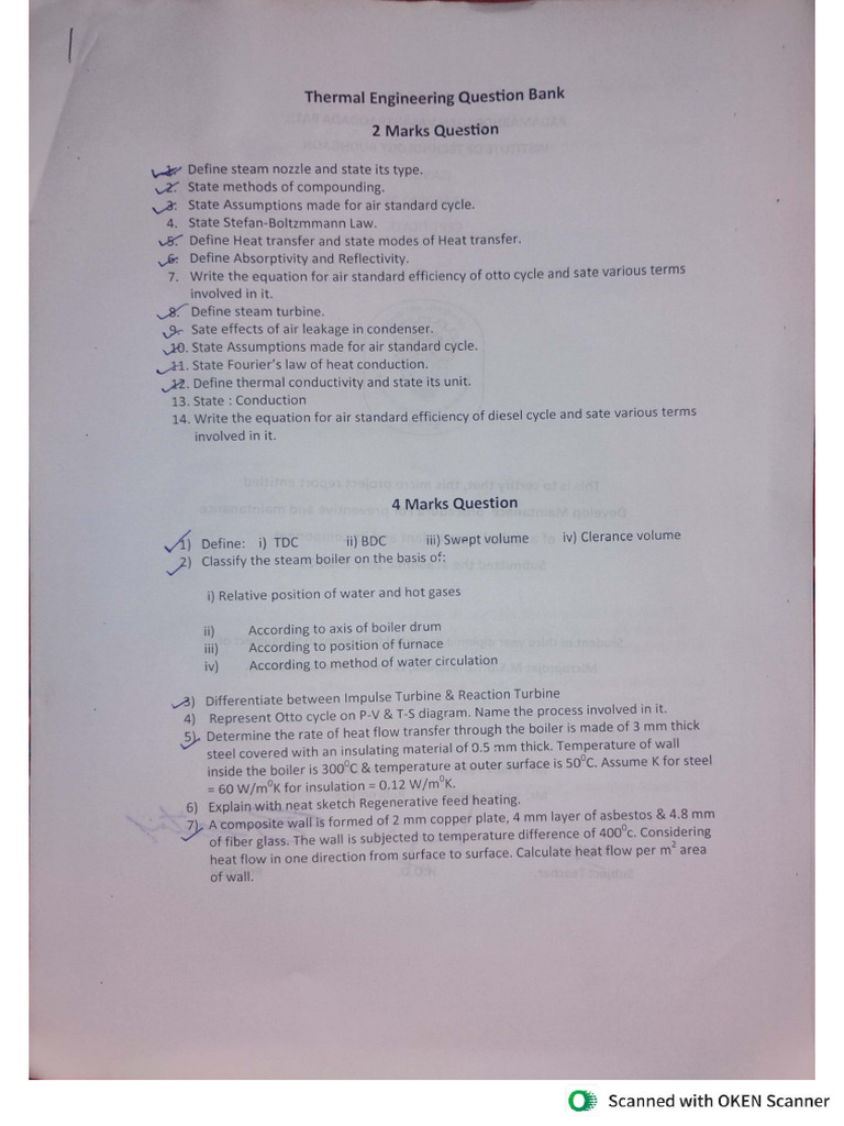 Thermal Engineering UT 2 Question Bank | PDF