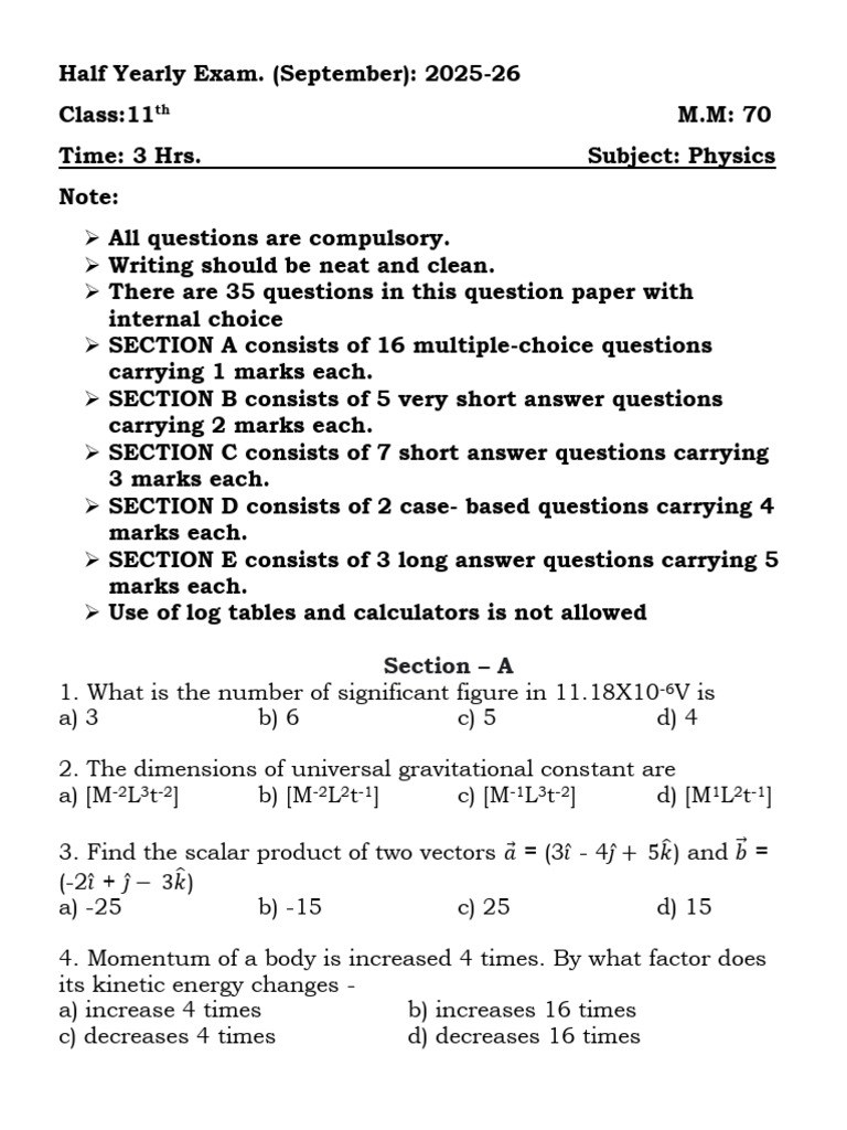 11th Physics Half Yearly 2025 | PDF | Force | Acceleration