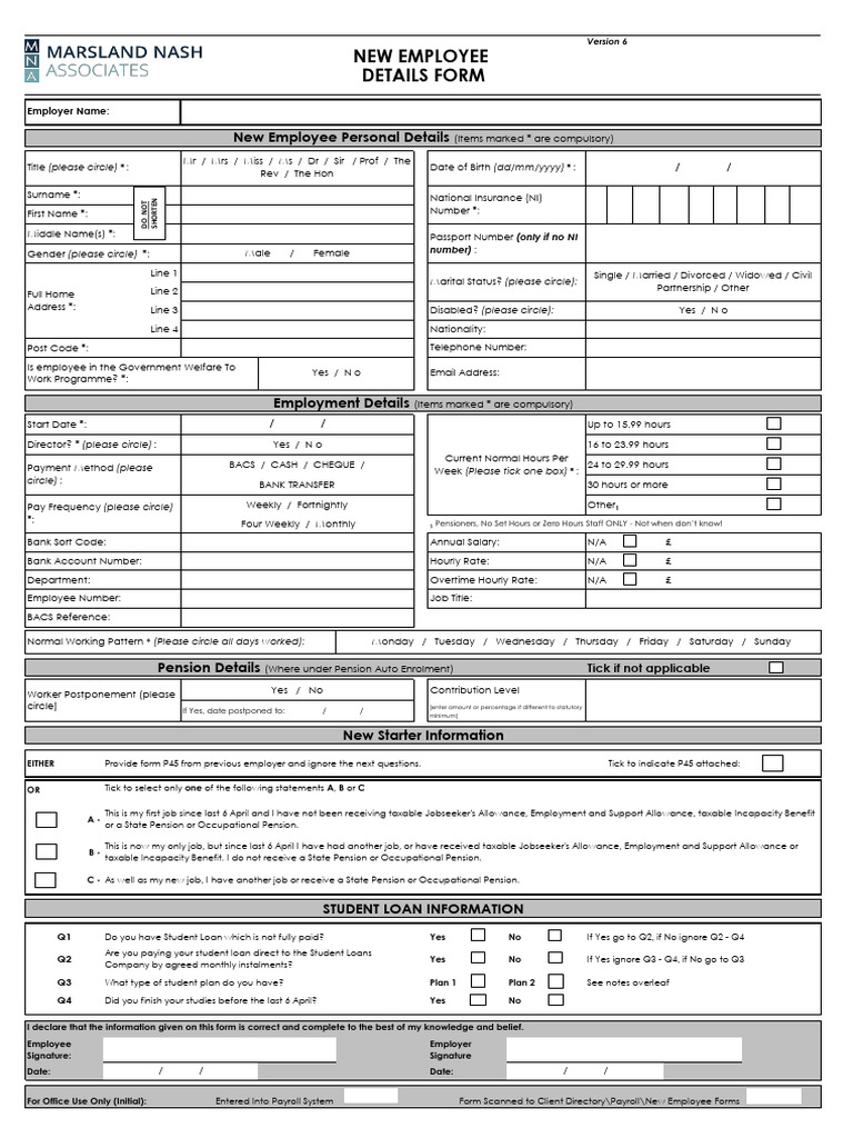 New Employee Details Form | PDF | Payroll Tax | Pension