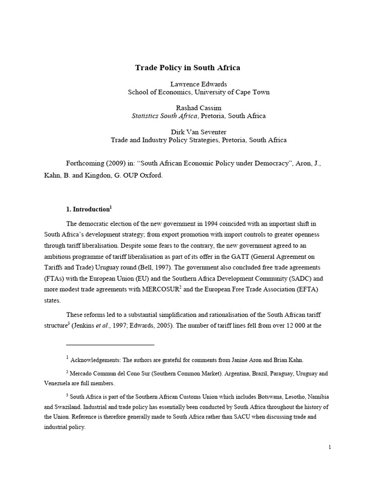 South Africa's Trade Policy Reforms Analysis | PDF | Tariff | Exports