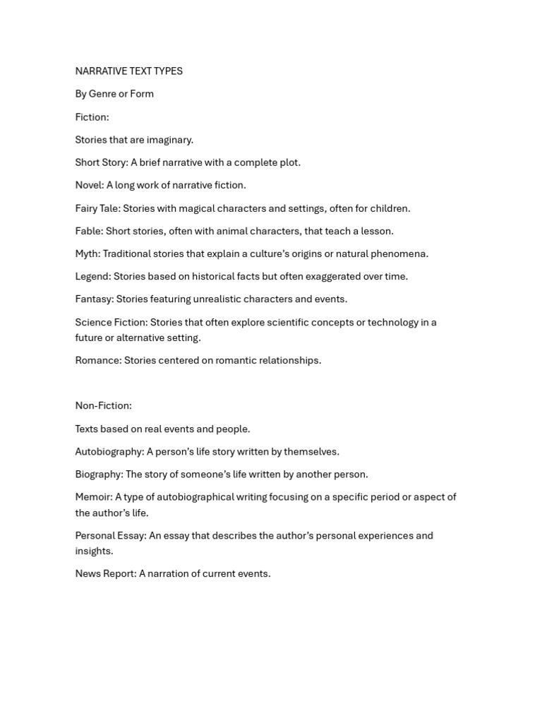 Types of Narrative Text | PDF