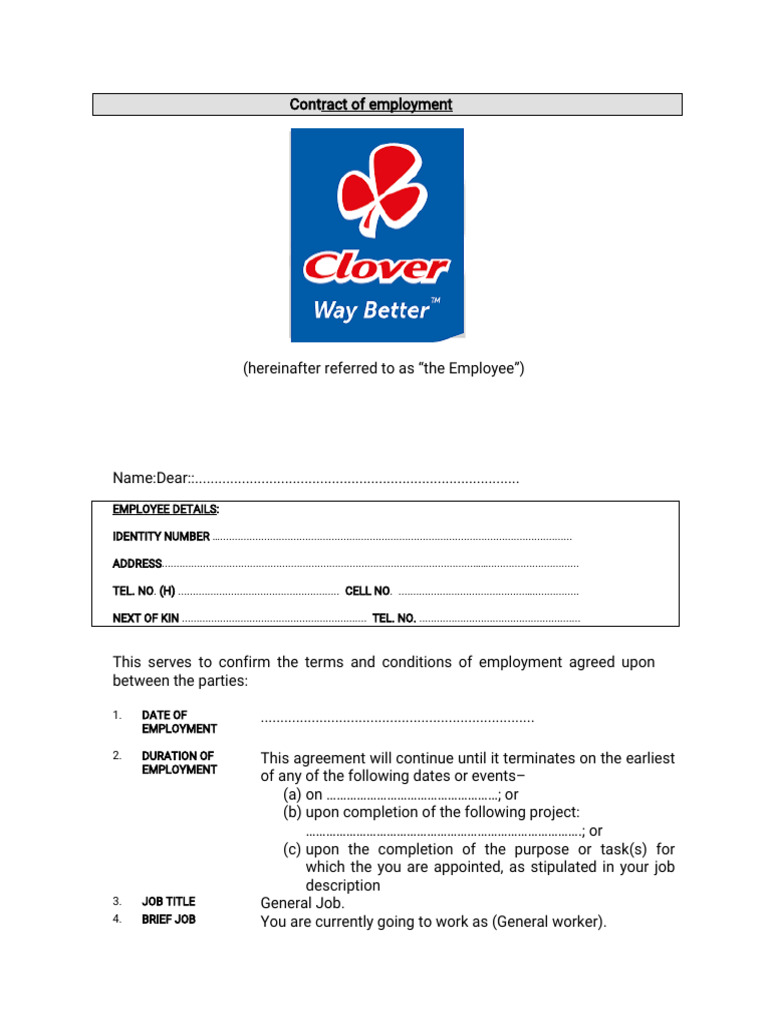 Clover Company Contract Form | PDF