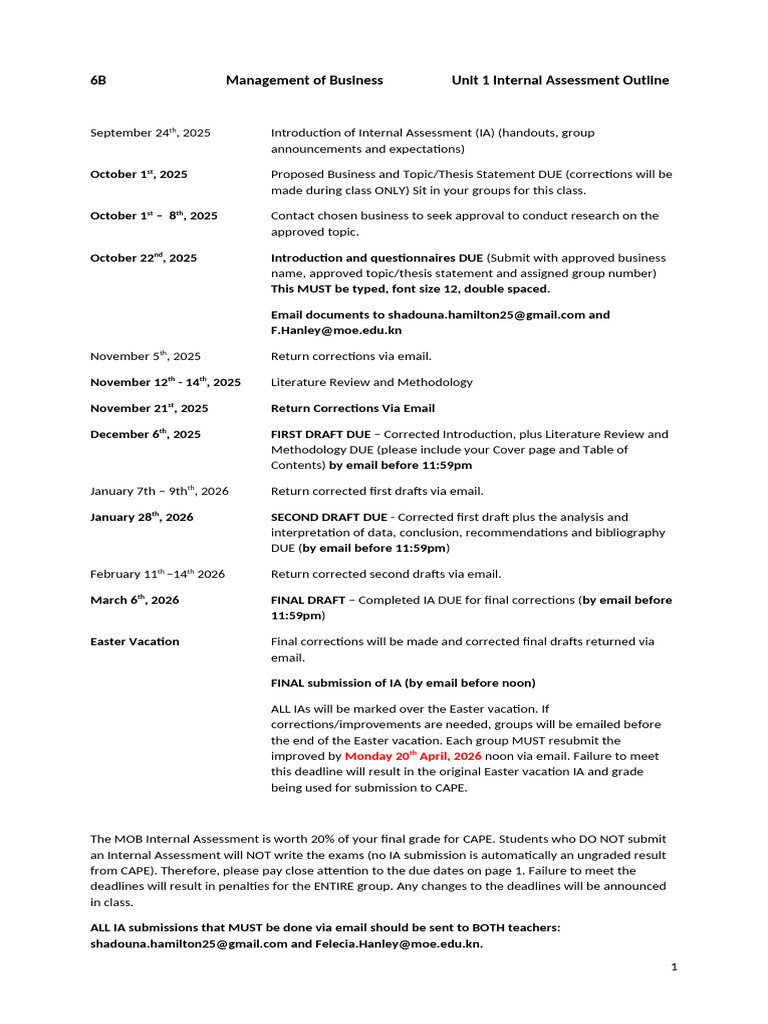 2025 6B MOB Unit 1 Internal Assessment Outline | PDF | Data | Information