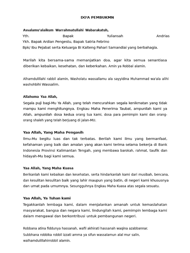 Doa Pembukaan 9 | PDF