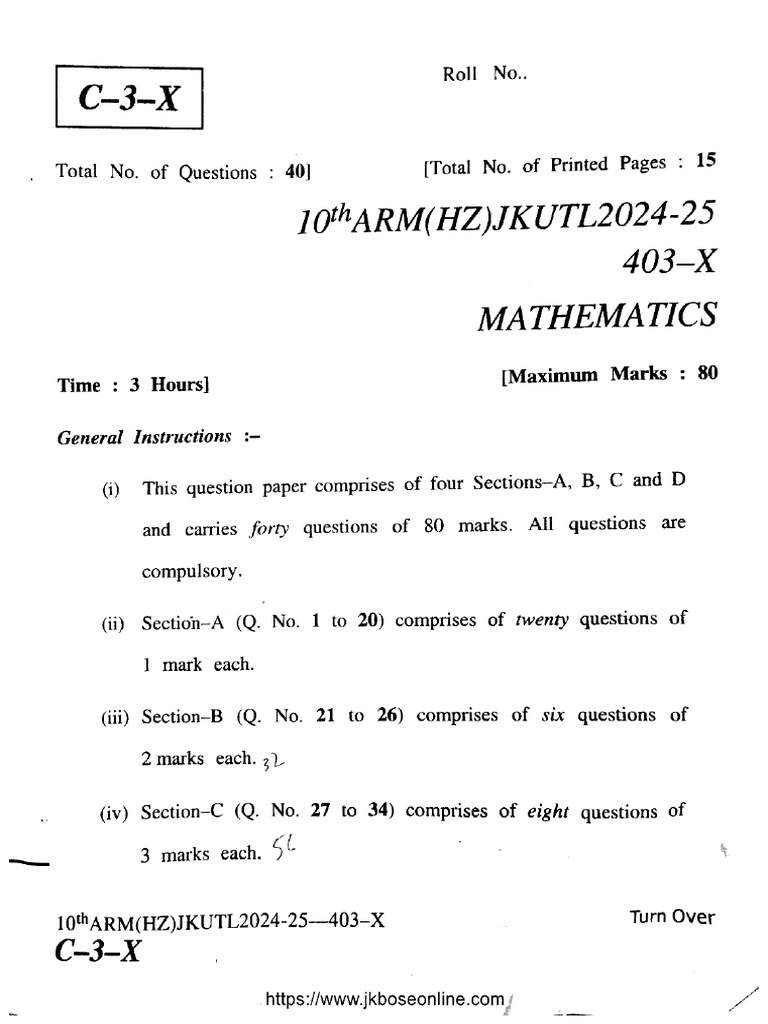 JK Bose Class 10 Mathematics 403 X 2025 | PDF