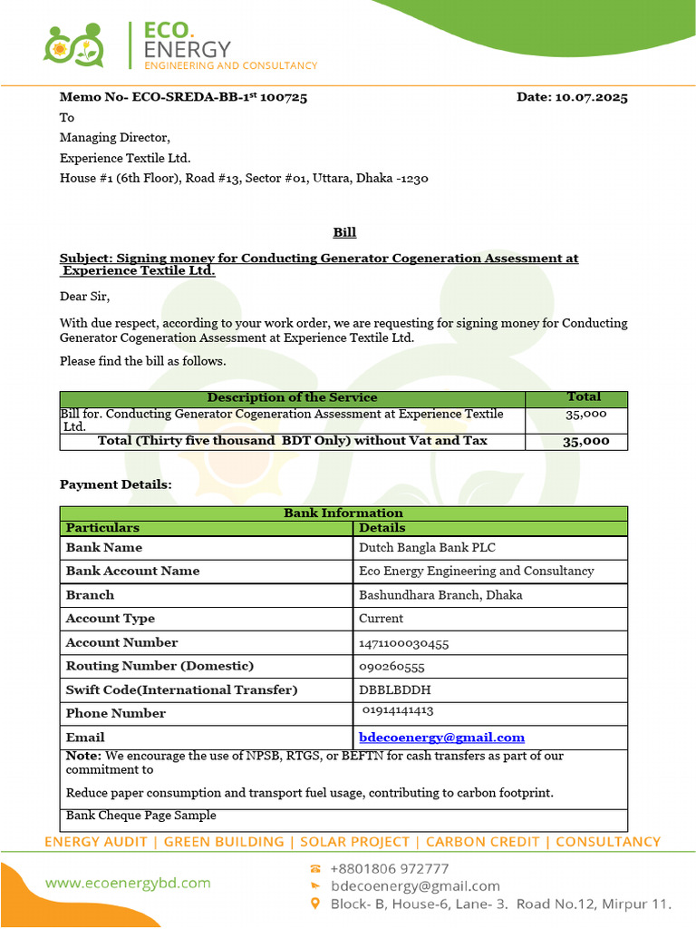 Bill For Experience Textile LTD 10.07.2025 | PDF