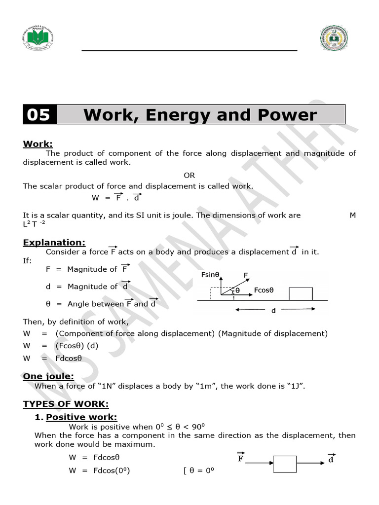 Work and Energy Concepts Explained | PDF | Force | Potential Energy