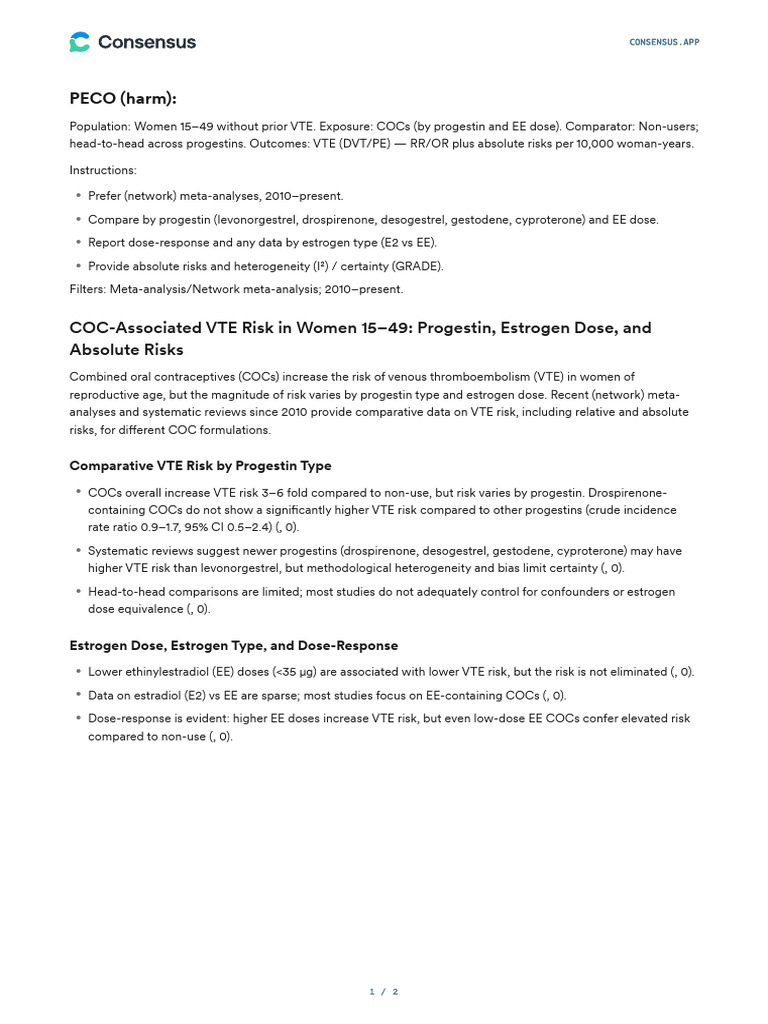 PECO Harm Population Women 1549 Without Prior | PDF | Medical Specialties | Methods Of Birth Control